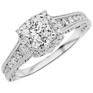 houston diamond district 2.75 carat 14k white gold vintage halo style channel set round brilliant diamond engagement ring milgrain with a 2 carat moissanite center, 7