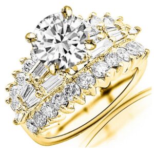 houston diamond district - 4.15 carat 14k yellow gold exquisite prong set bageutte and round diamond engagement ring with a 2 carat moissanite center