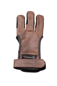 archerymax handmade brown leather three finger archery gloves, large