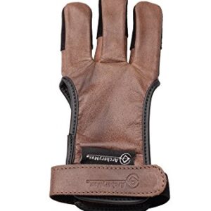 ArcheryMax Handmade Brown Leather Three Finger Archery Gloves, Large