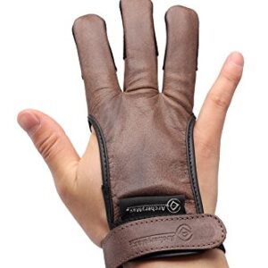 ArcheryMax Handmade Brown Leather Three Finger Archery Gloves, Large