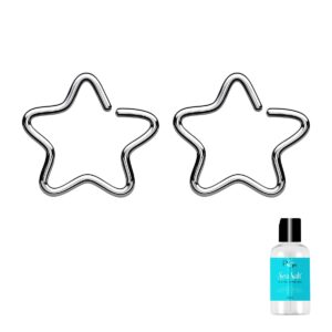 BodyJewelryOnline 16ga Star Shaped Split Ring Perfect for Nose, Rook, Daith and Tragus Piercings - Anodized Titanium 316L Surgical Steel (Steel)