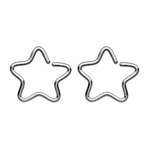 BodyJewelryOnline 16ga Star Shaped Split Ring Perfect for Nose, Rook, Daith and Tragus Piercings - Anodized Titanium 316L Surgical Steel (Steel)