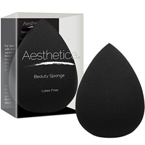 aesthetica cosmetics beauty sponge blender - latex free and vegan makeup sponge blender - for powder, cream or liquid application - one piece make up sponge