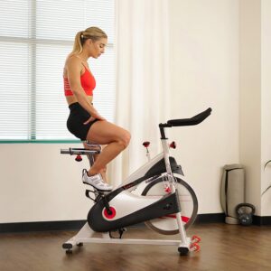 Sunny Health & Fitness Indoor Cycling Exercise Bike with SPD pedals - SF-B1509, White, 47 L x 20 W x 47 5 H