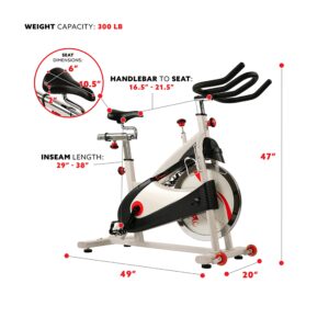 Sunny Health & Fitness Indoor Cycling Exercise Bike with SPD pedals - SF-B1509, White, 47 L x 20 W x 47 5 H