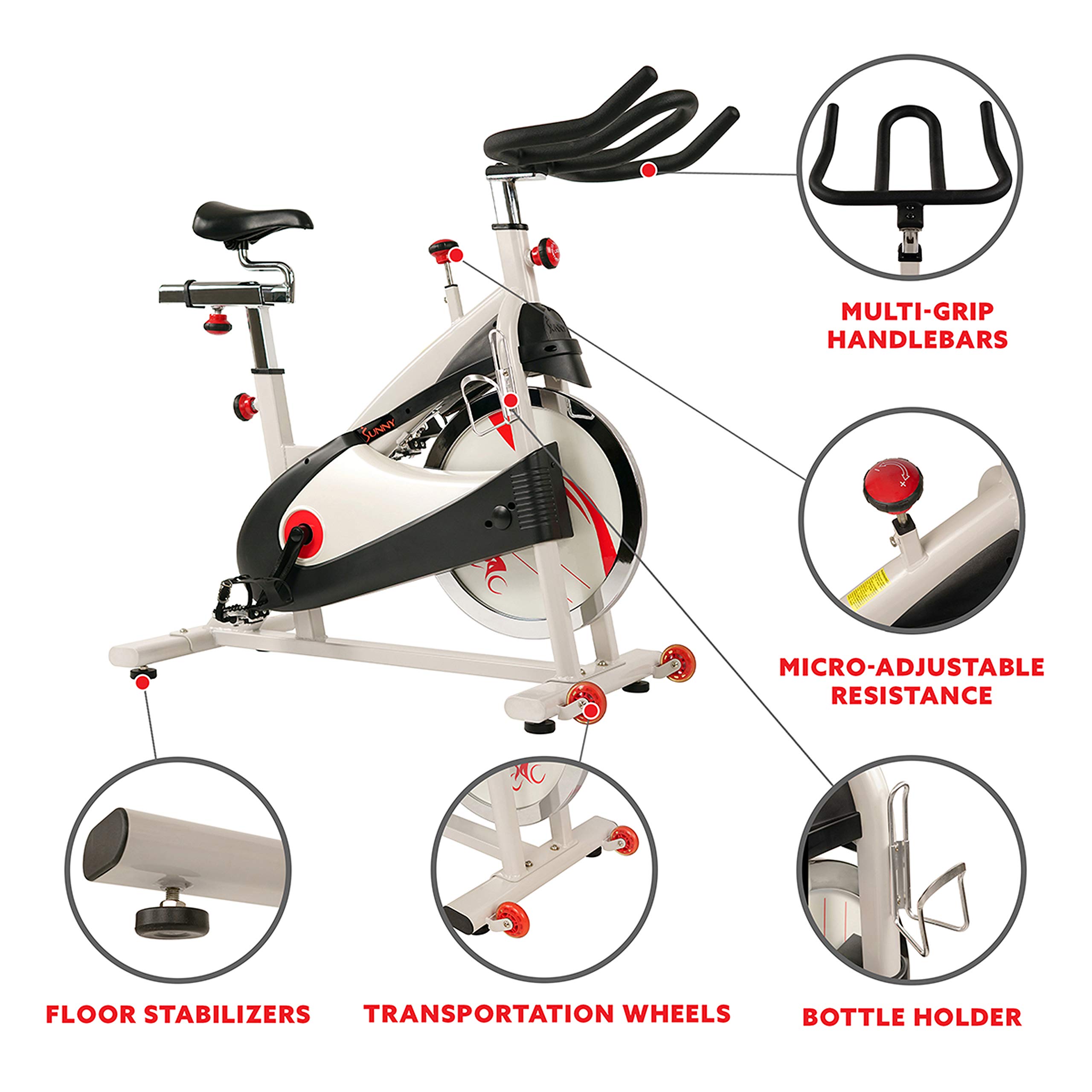 Sunny Health & Fitness Indoor Cycling Exercise Bike with SPD pedals - SF-B1509, White, 47 L x 20 W x 47 5 H