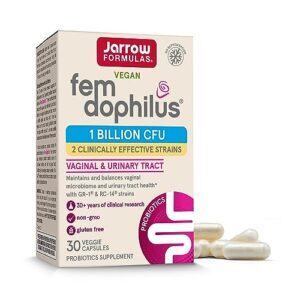 jarrow formulas fem-dophilus probiotics 1 billion cfu with 2 clinically effective strains, dietary supplement for vaginal health and urinary tract health, 30 veggie capsules, 30 day supply