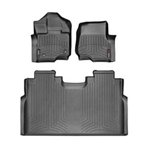 WeatherTech Custom Fit FloorLiners for Ford F-150 (Crew Cab, Bucket seats) F150 Lightning, Raptor w/o Fold Flat Storage - 1st & 2nd Row (44697-1-2), Black