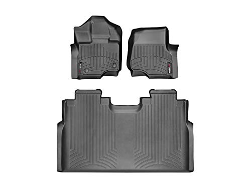 WeatherTech Custom Fit FloorLiners for Ford F-150 (Crew Cab, Bucket seats) F150 Lightning, Raptor w/o Fold Flat Storage - 1st & 2nd Row (44697-1-2), Black