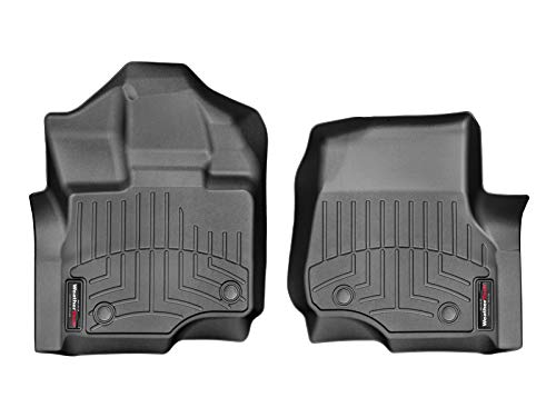 WeatherTech Custom Fit FloorLiners for Ford F-150 (Crew Cab, Bucket seats) F150 Lightning, Raptor w/o Fold Flat Storage - 1st & 2nd Row (44697-1-2), Black