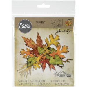 sizzix 660955 thinlits die set, fall foliage by tim holtz, 14/pack