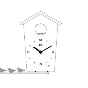 KOOKOO BirdHouse mini black, tiny modern cuckoo clock with 12 natural bird songs or cuckoo call