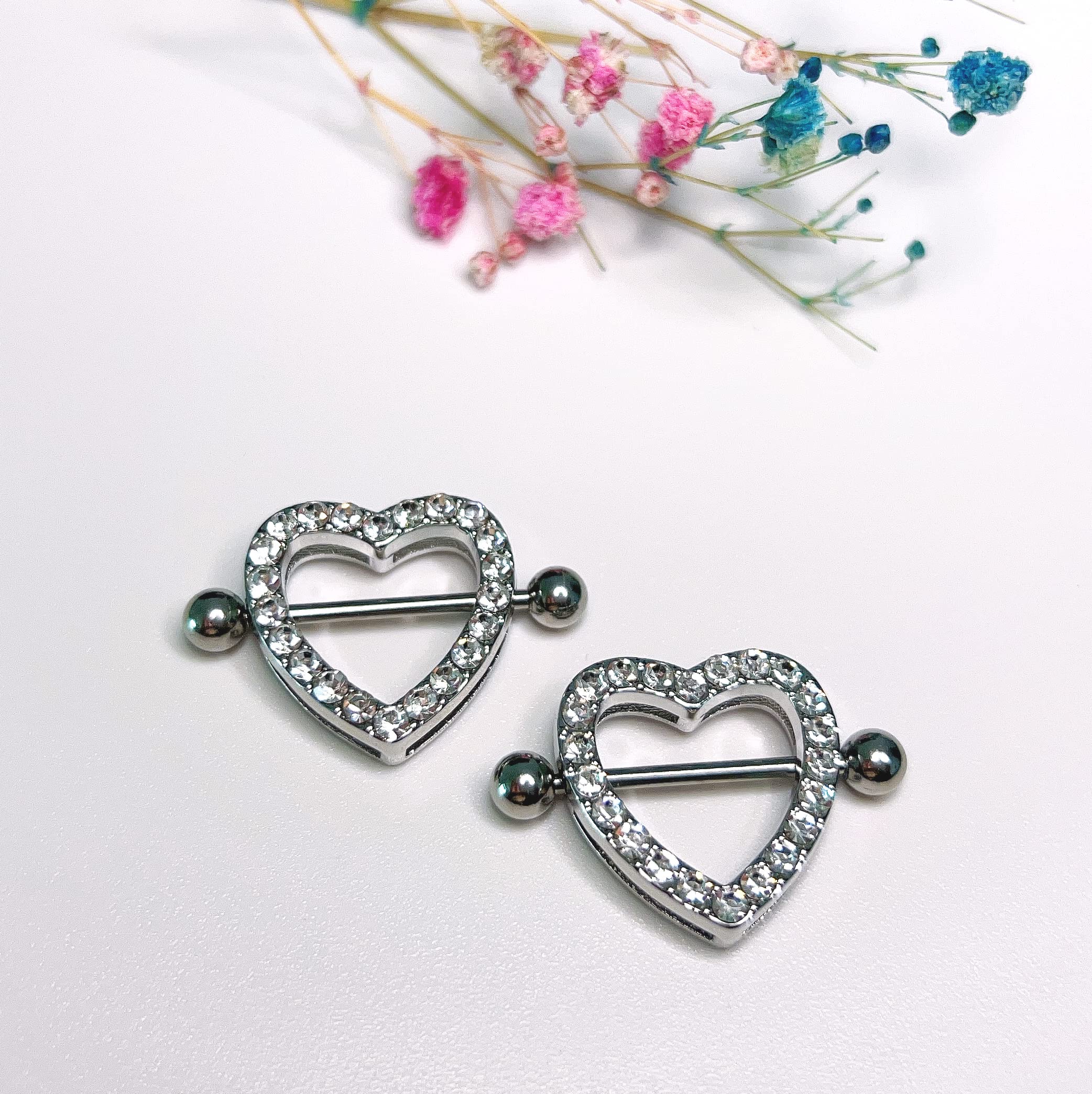 IrbingNii Stainless Steel Heart Nipple Rings Nipple Piercings for Women Girls Body Piercing Jewelry 14G