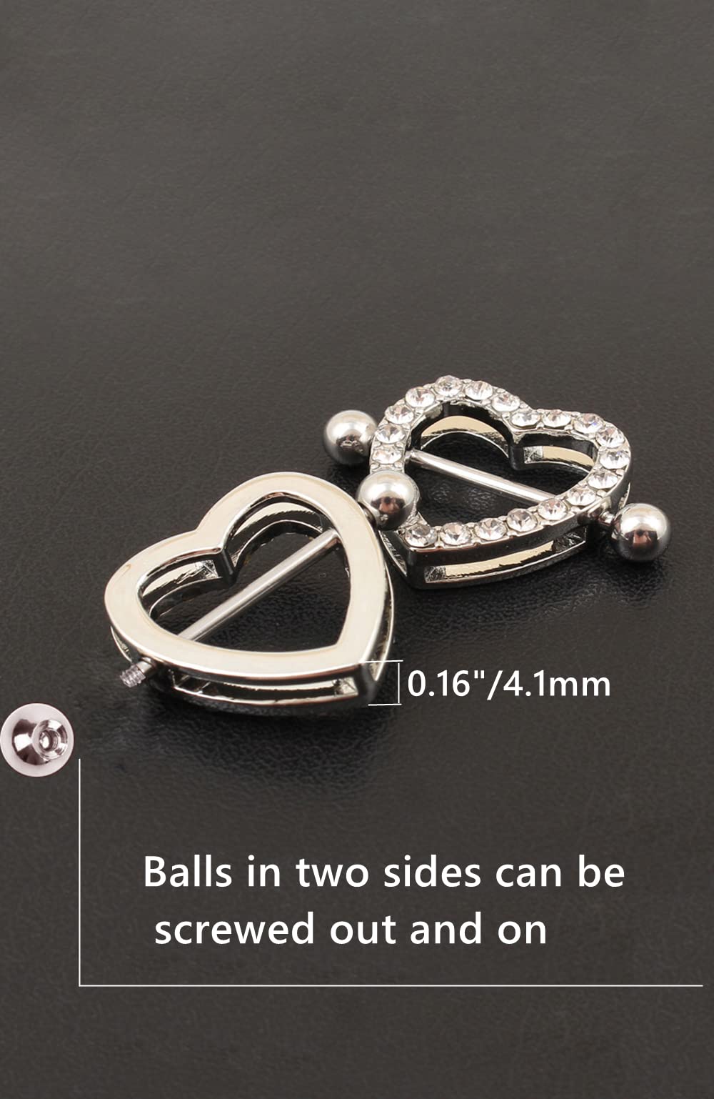 IrbingNii Stainless Steel Heart Nipple Rings Nipple Piercings for Women Girls Body Piercing Jewelry 14G