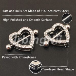 IrbingNii Stainless Steel Heart Nipple Rings Nipple Piercings for Women Girls Body Piercing Jewelry 14G