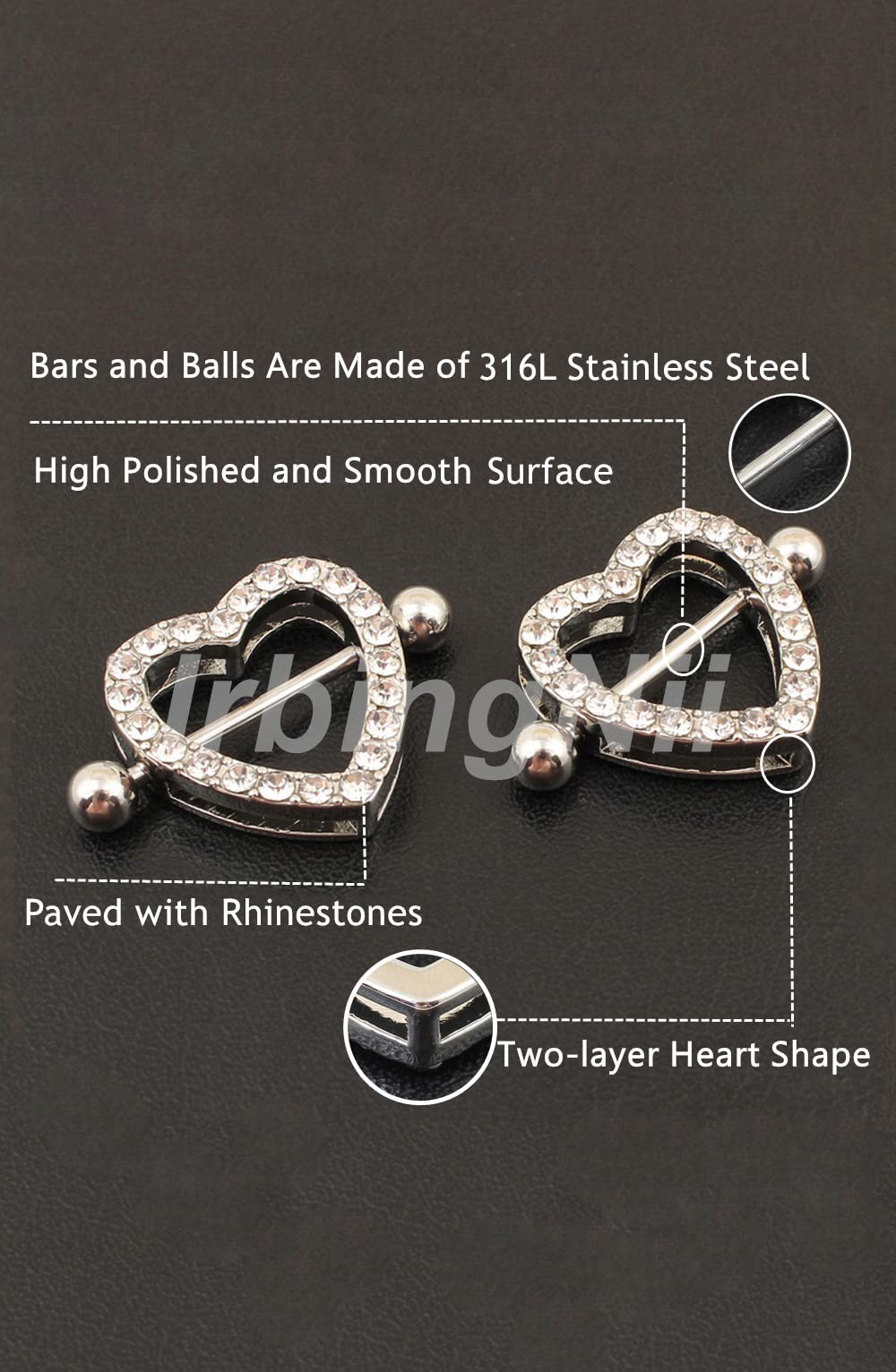 IrbingNii Stainless Steel Heart Nipple Rings Nipple Piercings for Women Girls Body Piercing Jewelry 14G