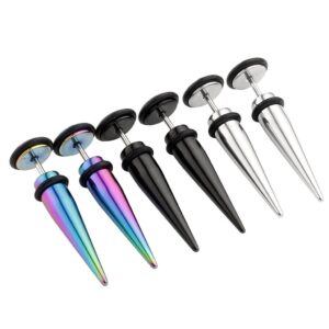 jovivi 6pcs mixed colors 16g punk stainless steel taper with o ring fake cheater ear plug earrings look 4g 0g 00g gauge