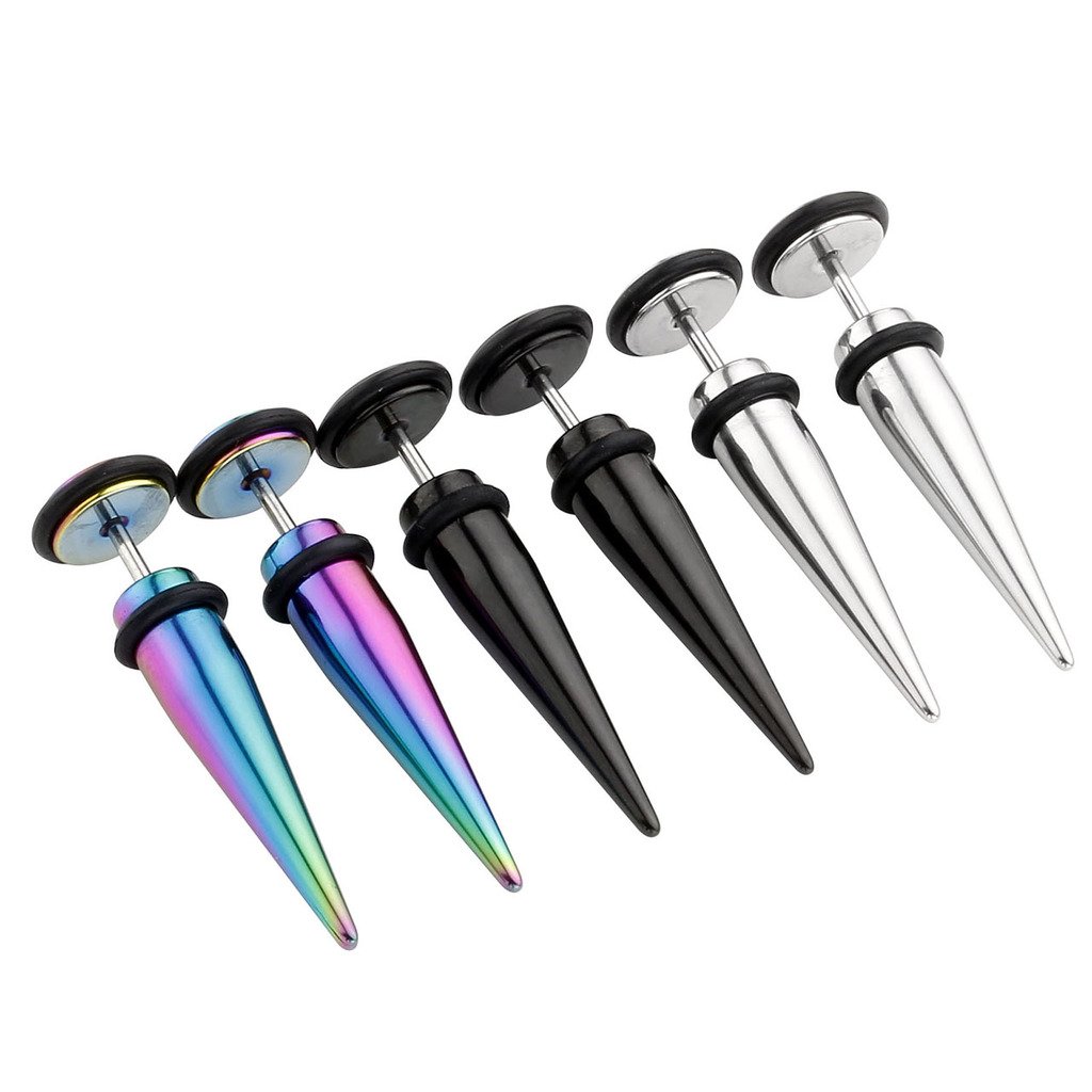 Jovivi 6pcs Mixed Colors 16G Punk Stainless Steel Taper with O ring Fake Cheater Ear Plug Earrings Look 4G 0G 00G Gauge