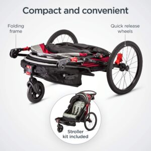 Schwinn Joyrider Deluxe Double Child Bike Trailer Stroller Combo, Max of 2 Children with Total Weight of 80 lbs., Canopy, 20-Inch Air-Filled Tires, Red