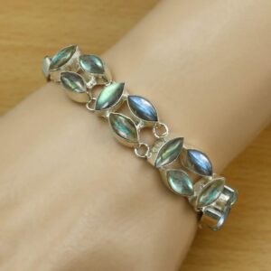 35.90 Cts Natural Labradorite 925 Silver Plated Handmade Bracelet For Women, Birthstone Bracelet Jewelry Gifts For Her Wife Women Girfriend