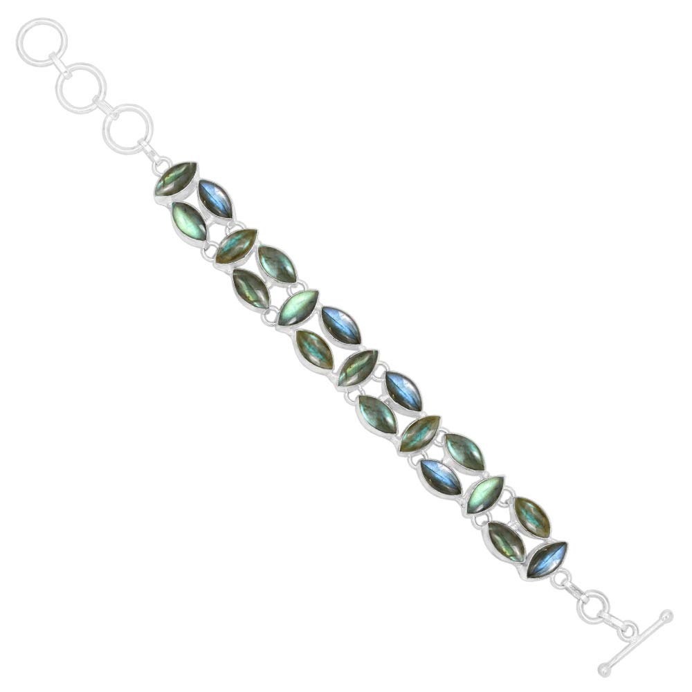 35.90 Cts Natural Labradorite 925 Silver Plated Handmade Bracelet For Women, Birthstone Bracelet Jewelry Gifts For Her Wife Women Girfriend