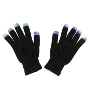 super z outlet black knit gloves led strobe fingertips with 3 colors for light shows, raves, concerts, disco, festival, party favors (1 pair)