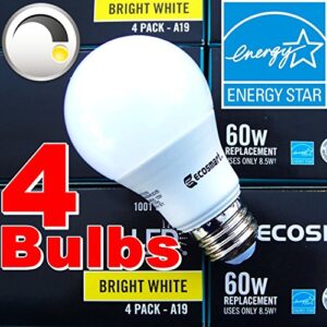 ecosmart 60w equivalent bright white a19 energy star + dimmable led light bulb (4-pack)