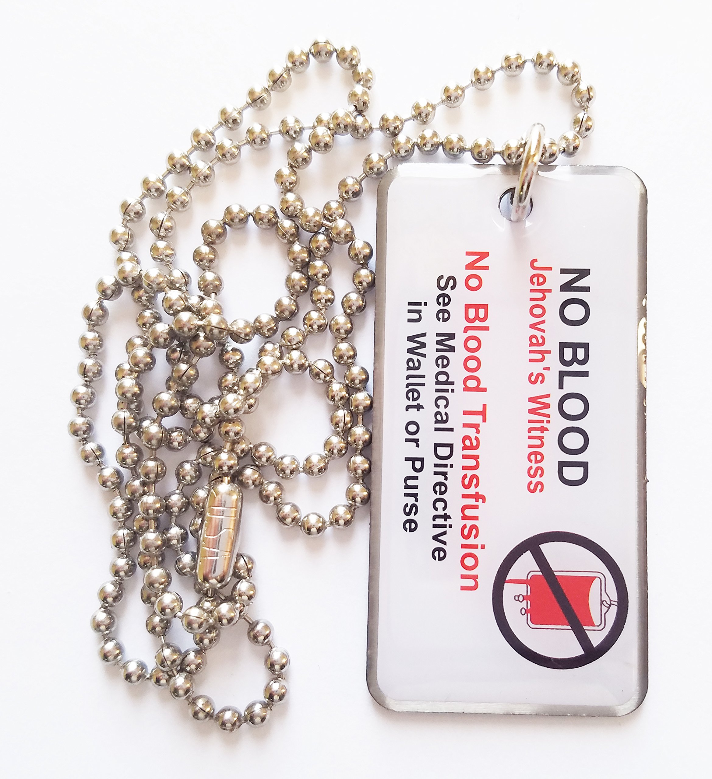 Atomic Market Jehovah's Witness No Blood Transfusion Epoxy Coated Necklace w/Chain