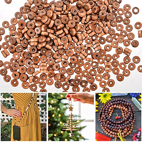 Souarts 1000pcs 8mm Wooden Flat Spacer Beads for Jewelry Making, Wooden Beads for Bracelets Making, Wood Beads for Jewelry Making