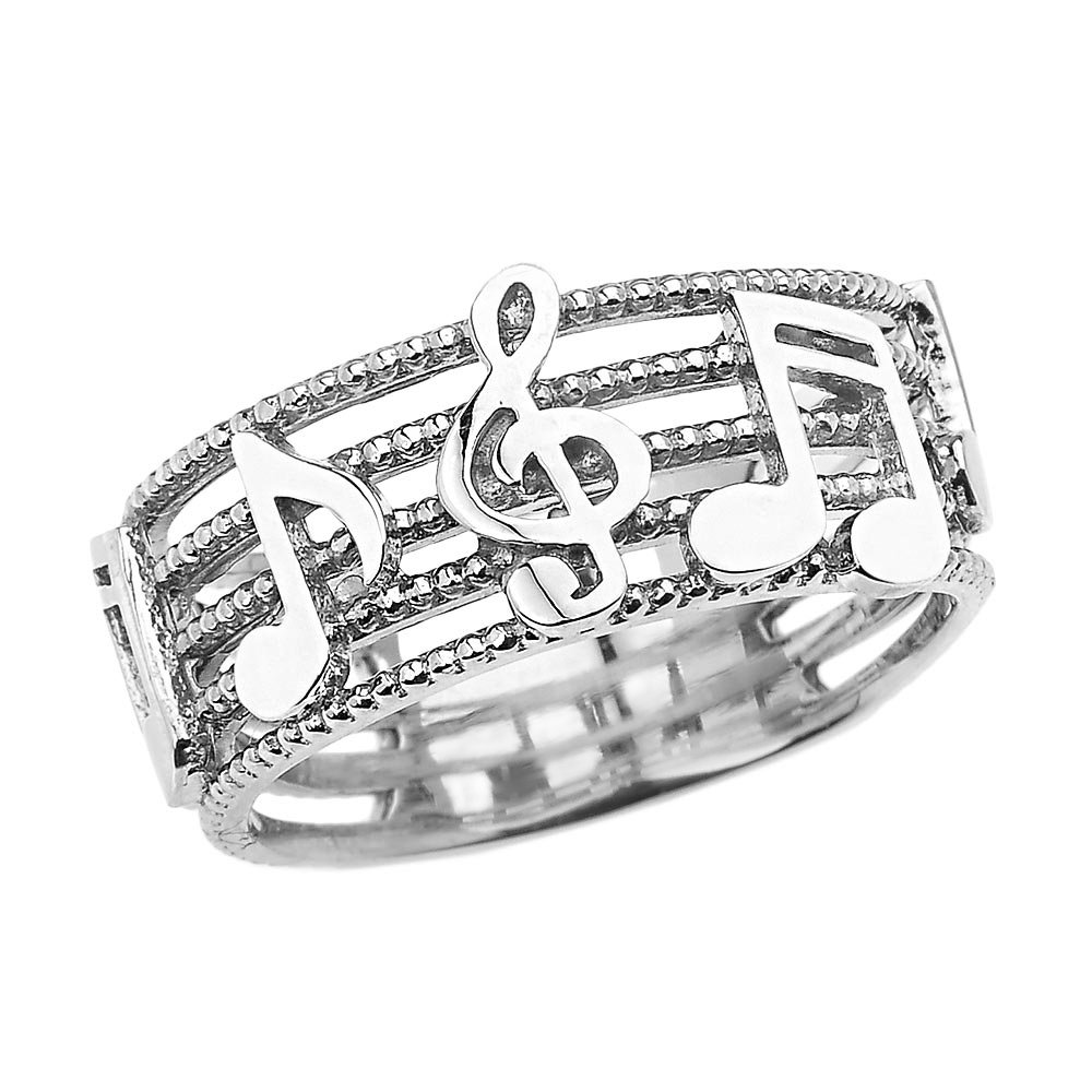 Sterling Silver Treble Clef with Musical Notes Band Ring(Size 8.25)