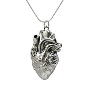 fashionjunkie4life anatomical human heart charm necklace | 18” snake chain sterling silver necklace with heart pendant | human heart necklace for men or women