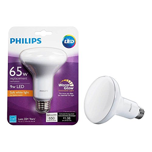 Philips LED Dimmable BR30 Soft White Light Bulb with Warm Glow Effect 650-Lumen, 2700-2200-Kelvin, 9-Watt (65-Watt Equivalent), E26 Base, Frosted, 1-Pack