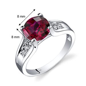 PEORA Created Ruby and Genuine Diamond Classic Cathedral Ring for Women 14K White Gold, 2.50 Carats Round Shape 8mm, Size 7