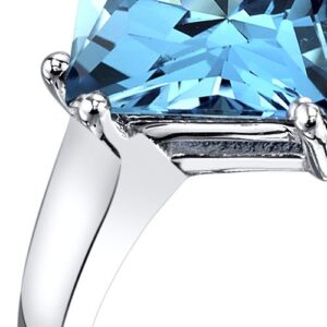 PEORA Swiss Blue Topaz Solitaire Ring for Women 14K White Gold, Natural Gemstone Birthstone, 2.75 Carats Princess Cut 8mm, Size 7