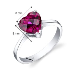 PEORA Created Ruby Heart Solitaire Ring for Women 14K White Gold, 2.25 Carats 8mm, Size 7