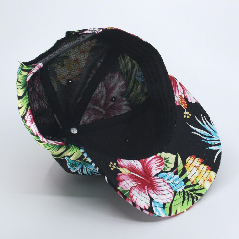 The Vintage Year Urban Flat Bill Snapback Blank Hawaiian Two Tone Cotton Adjustable Hip Hop Hats Baseball Caps (Hawaiian)