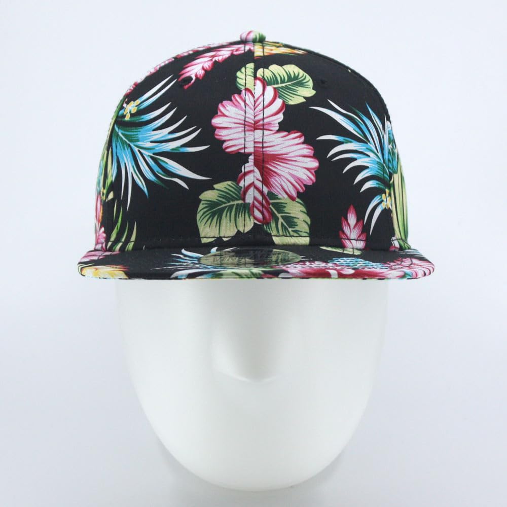 The Vintage Year Urban Flat Bill Snapback Blank Hawaiian Two Tone Cotton Adjustable Hip Hop Hats Baseball Caps (Hawaiian)