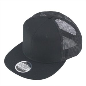 embroidered vintage cars cotton flat brim mesh snapback trucker baseball cap (black)