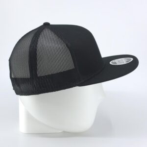 Embroidered Vintage Cars Cotton Flat Brim Mesh Snapback Trucker Baseball Cap (Black)