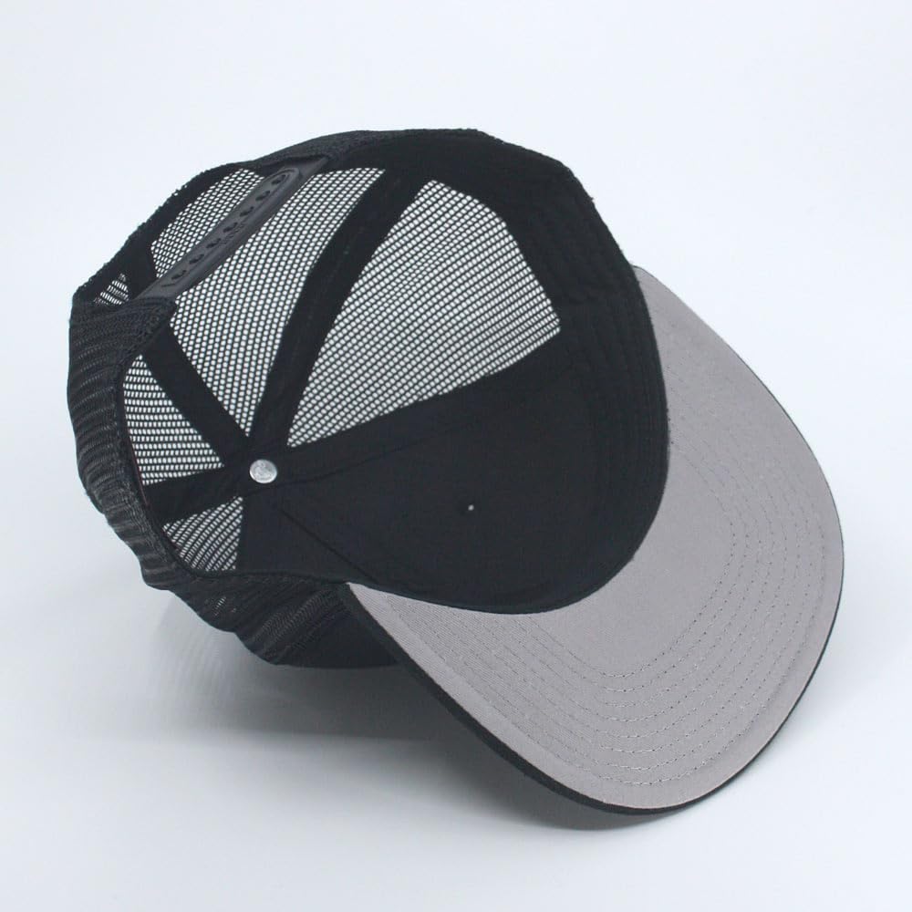 Embroidered Vintage Cars Cotton Flat Brim Mesh Snapback Trucker Baseball Cap (Black)