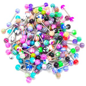 rosenice 20pcs colorful women tongue ring bar stud (random color)