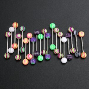 ROSENICE 20pcs Colorful Women Tongue Ring Bar Stud (Random Color)