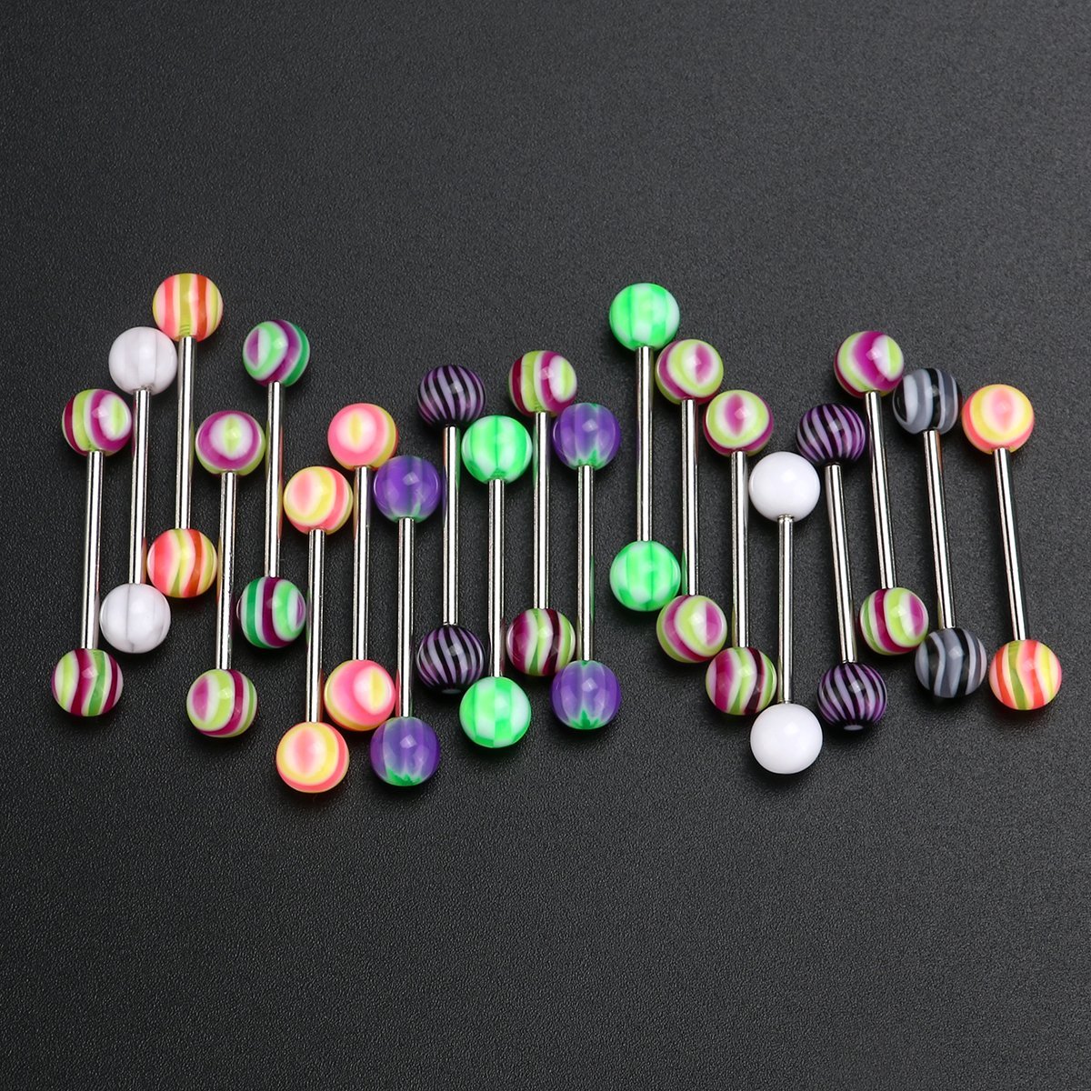 ROSENICE 20pcs Colorful Women Tongue Ring Bar Stud (Random Color)