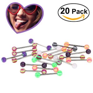 ROSENICE 20pcs Colorful Women Tongue Ring Bar Stud (Random Color)