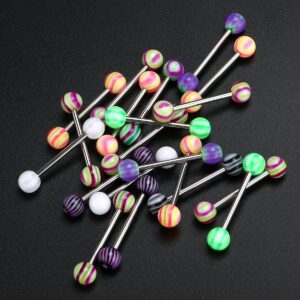 ROSENICE 20pcs Colorful Women Tongue Ring Bar Stud (Random Color)