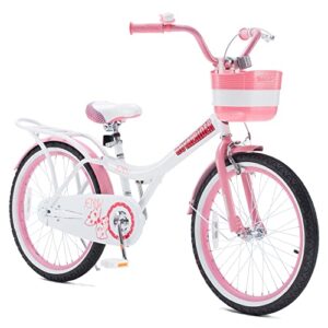 royalbaby jenny princess 20 inch kids bike with enclosed chain guard, kickstand, basket, bell and tool kit for ages 7 and above, pink el