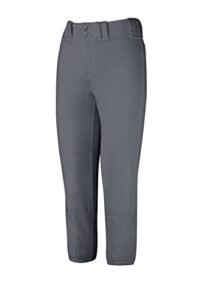 mizuno girls youth belted low rise fastpitch softball pant, dark charcoal, youth large