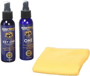 musicnomad complete 3 pc. care kit for gloss pianos - cleaner, polish, cloth (mn132)