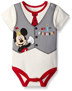 disney baby-boys mickey my first birthday creeper, off white, 18 months